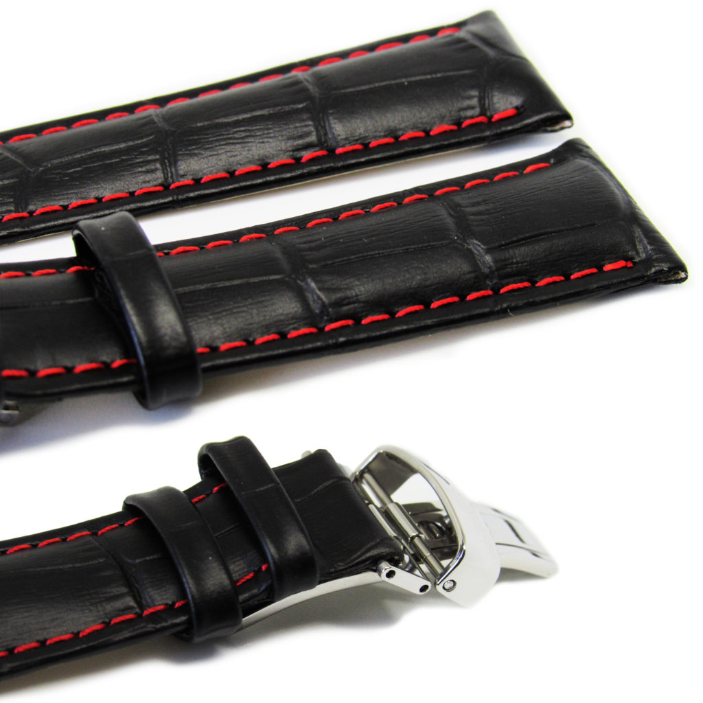 Black Orange Stitching Leather Watch Band Strap For MIDO Multifort