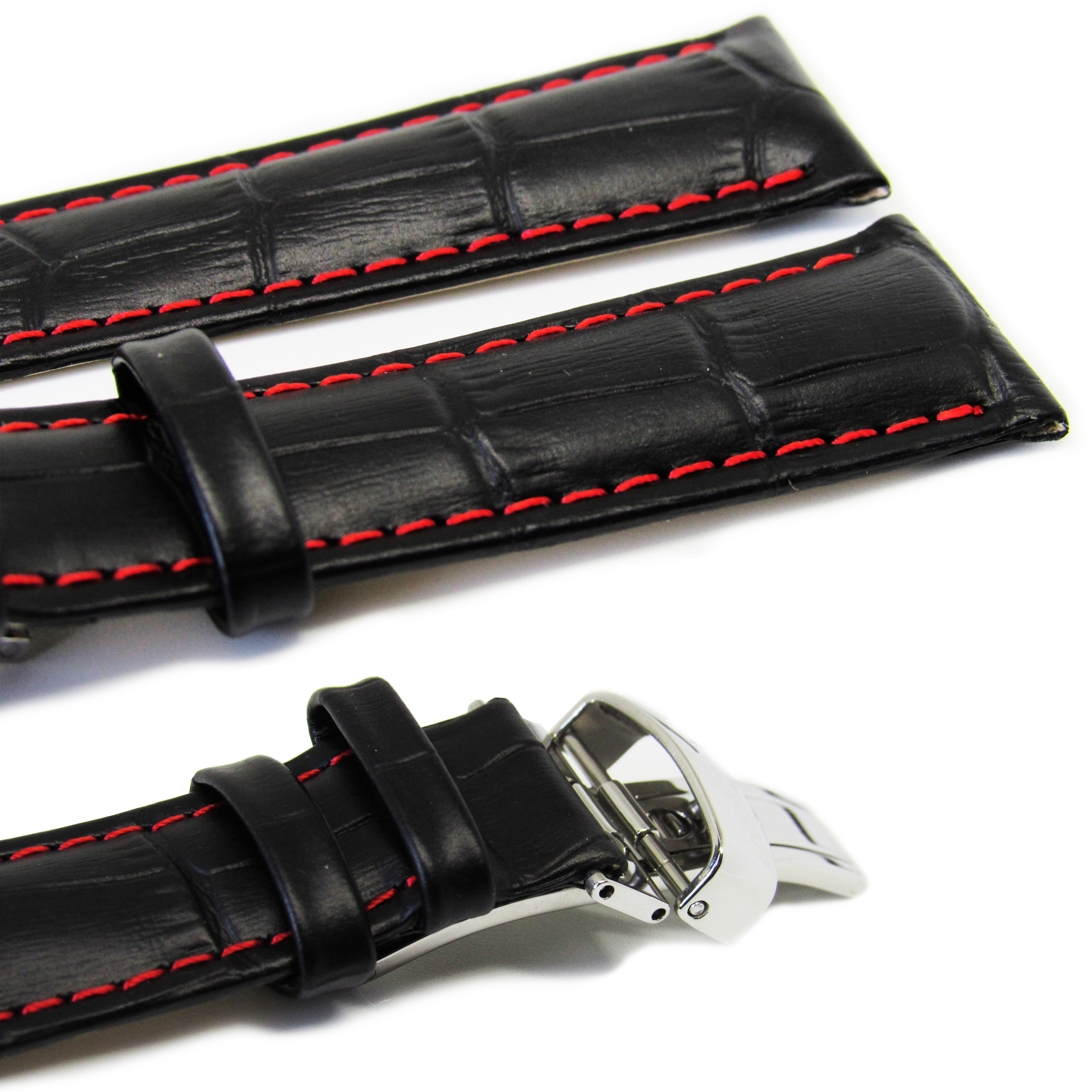 Black Orange Stitching Leather Watch Band Strap For MIDO Multifort